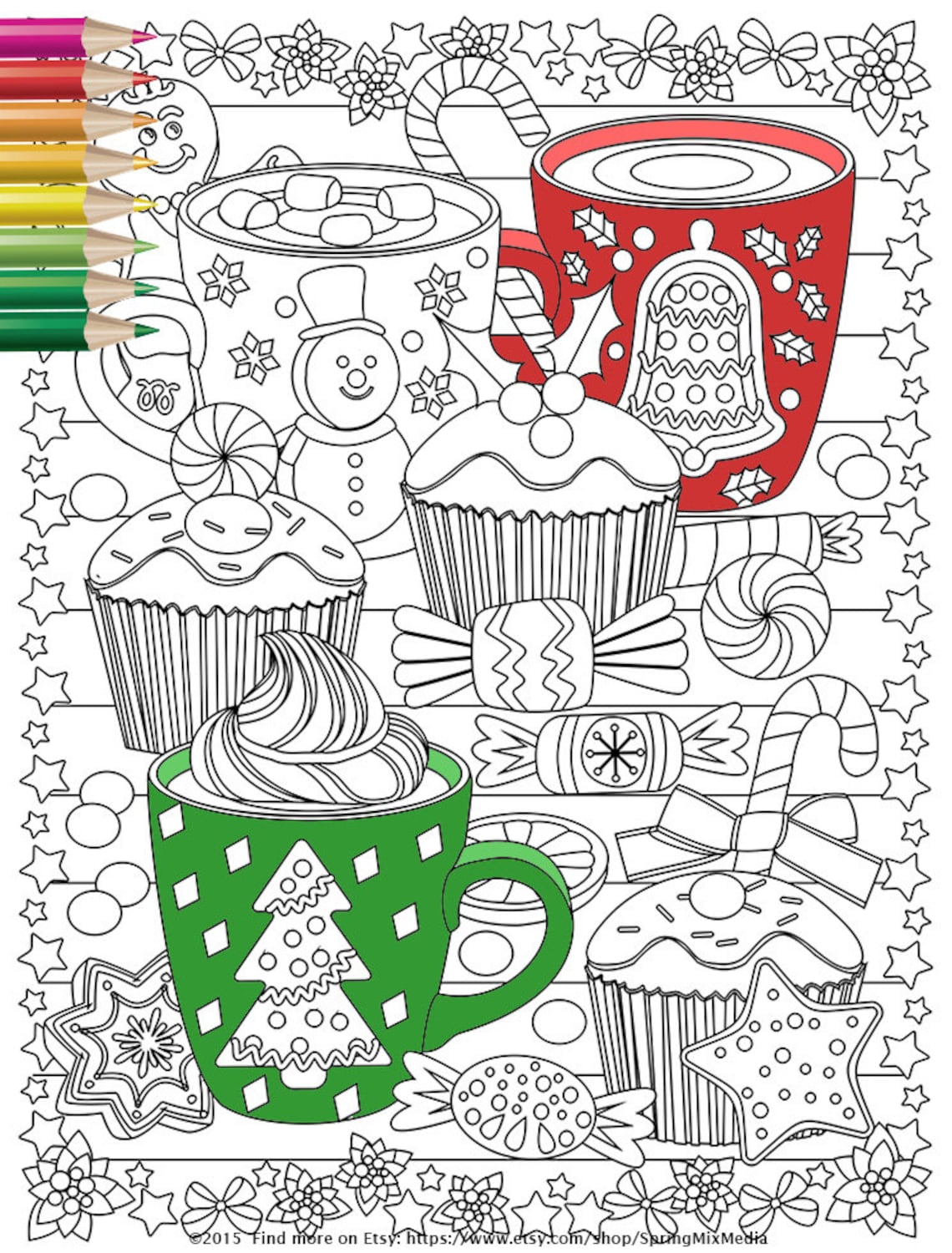 Christmas Coloring Page Christmas Treats Holiday Coloring Book Adult ...