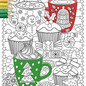 Christmas Coloring Page Christmas Treats Holiday Coloring Book Adult ...