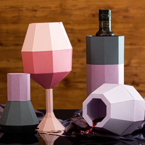 Wine Bottle & Glass 3D Papercraft Template: DIY Low-poly Sculpture (SVG ...