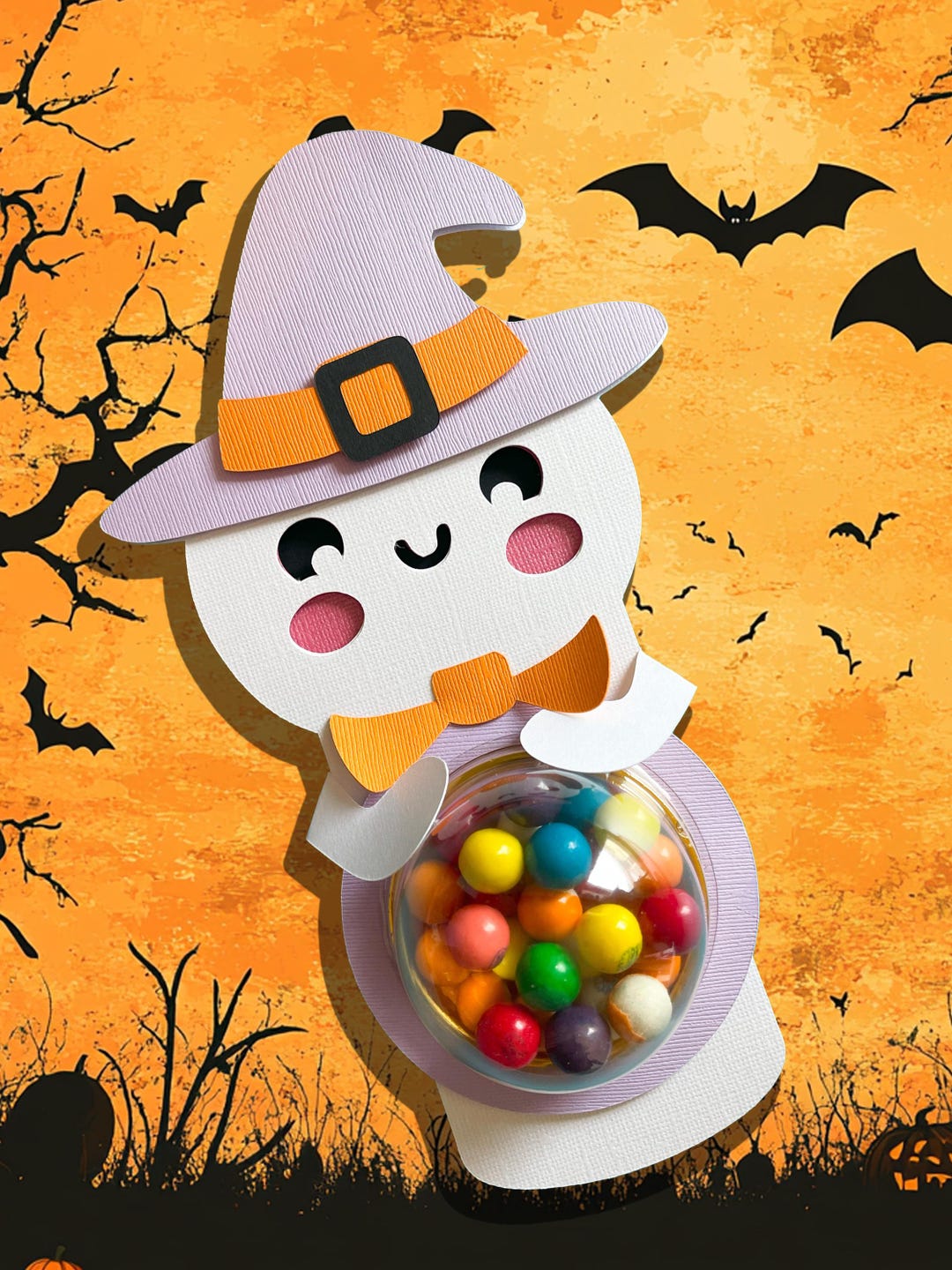 Ghost Candy Holder Dome Template: Halloween Papercraft SVG File - Etsy