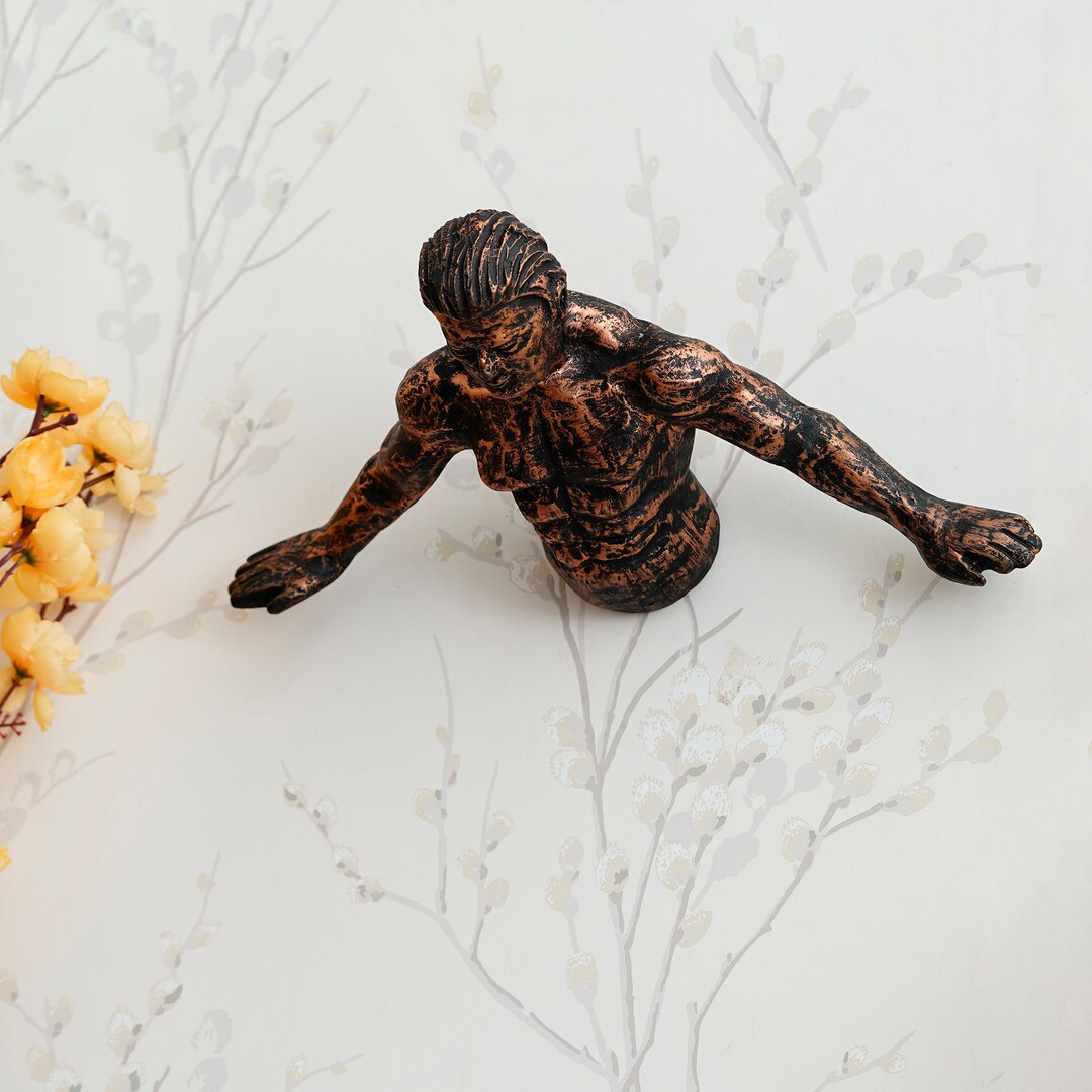 Human Body Sculpture Wall Mount Stuck in Wall Men Torso Figure Bronze ...