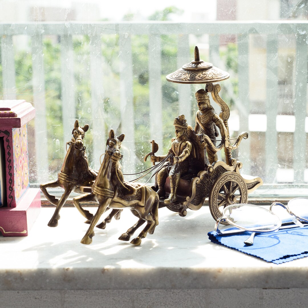 Brass Krishna Arjuna Rath Showpiece - Etsy