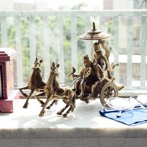 Brass Krishna Arjuna Rath Showpiece - Etsy
