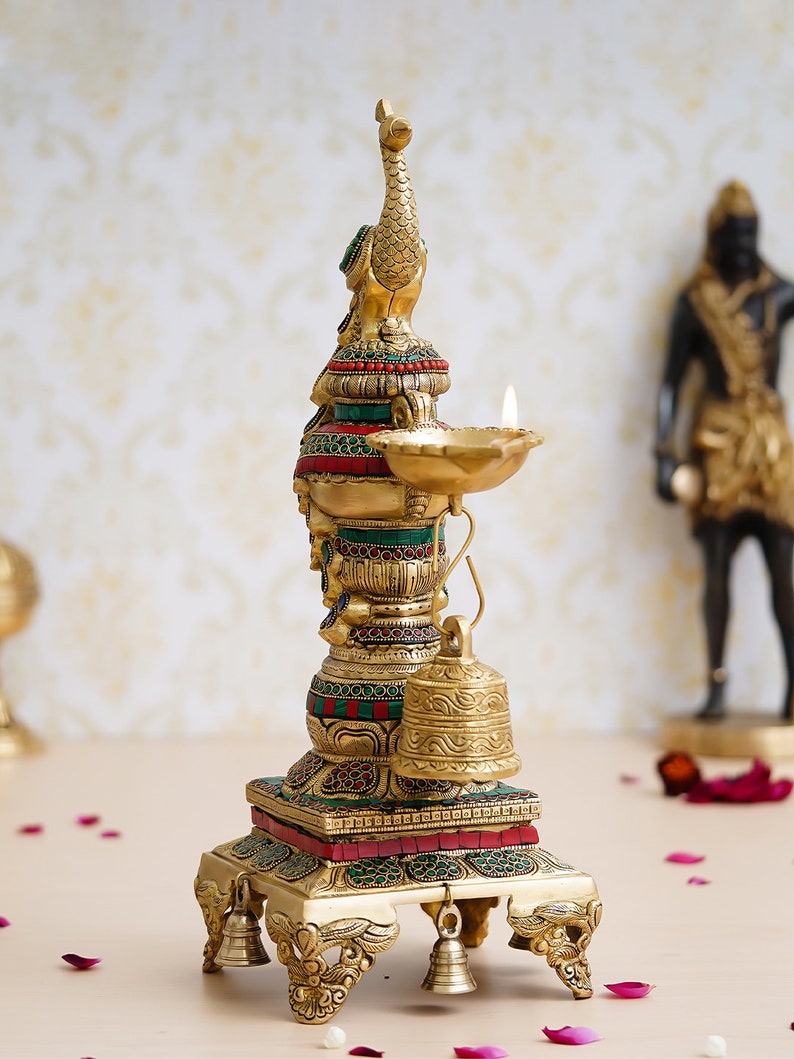 Brass Peacock With Diya and Bell Wall Hanging, Wall Decor,antique Oil ...
