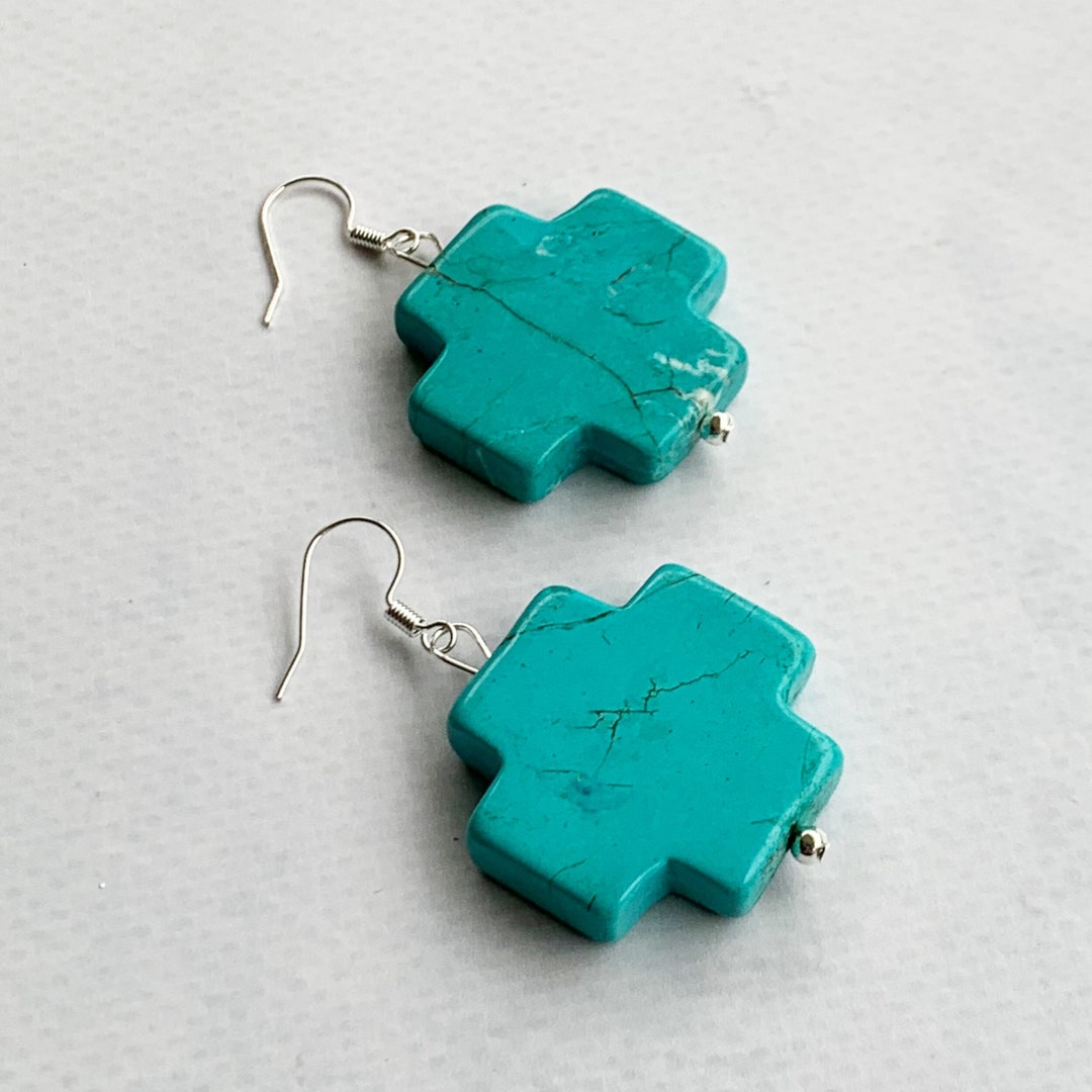 Turquoise Cross Earrings, Blue Cross Earrings, Large Cross Earrings ...