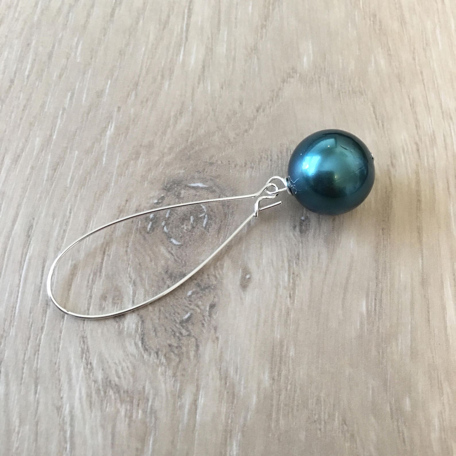 Blue Pearl Earrings Large Blue Pearl Earrings Chunky Blue Pearl ...