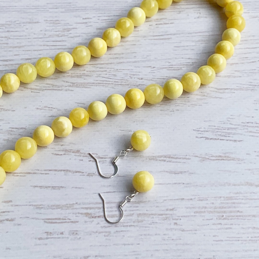 Yellow Necklace and Earrings Set, Yellow Bead Necklace, Yellow Necklace ...