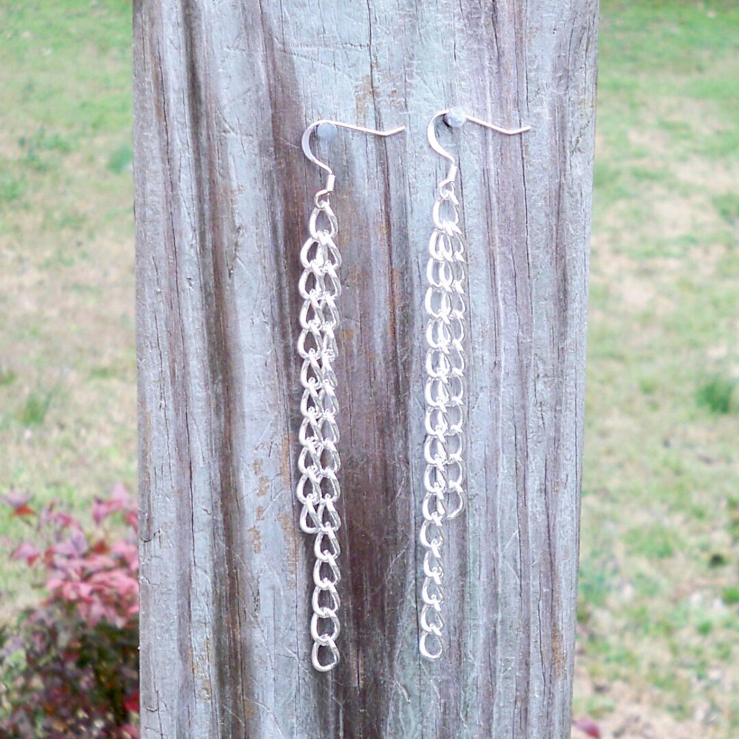 Silver Chain Earrings Silver Chain Link Earrings Long Chain Earrings ...
