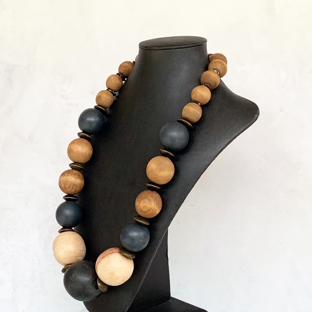Mens Wood Necklace Large, Wood Bead Necklace, Black Wood Necklace, Big ...