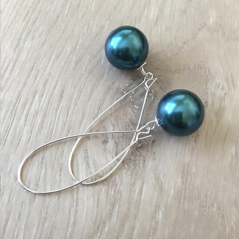 Blue Pearl Earrings Large Blue Pearl Earrings Chunky Blue Pearl ...