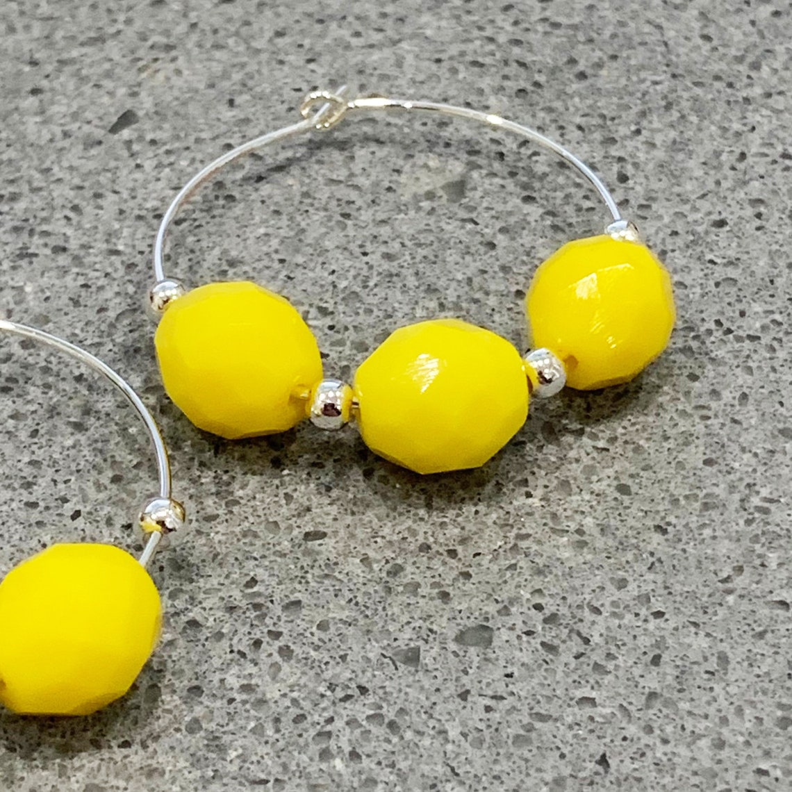 Yellow Hoop Earrings Yellow Bead Earrings Yellow Earrings Big | Etsy