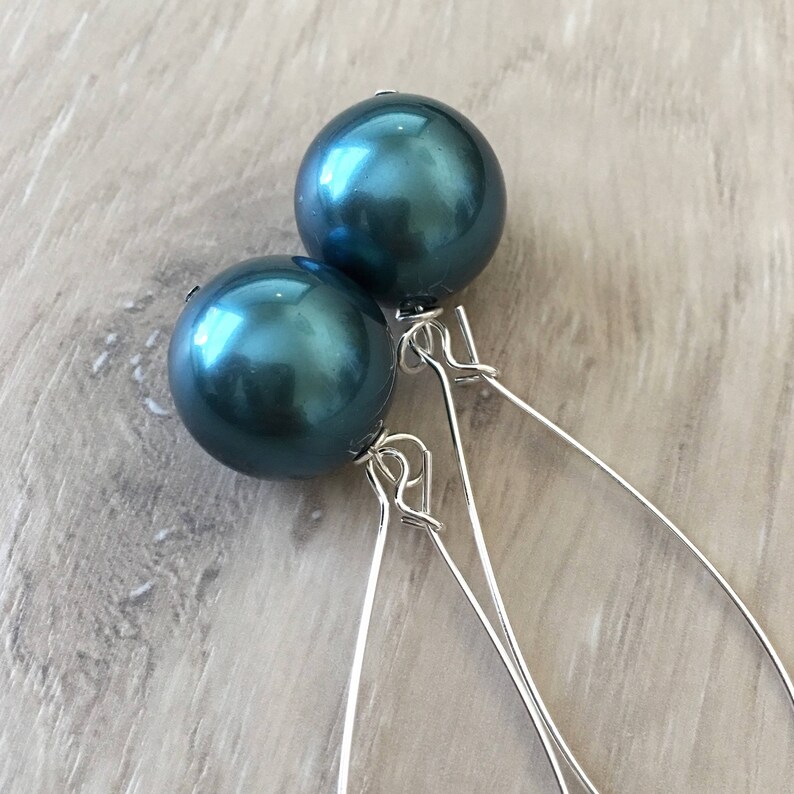 Blue Pearl Earrings Large Blue Pearl Earrings Chunky Blue Pearl ...