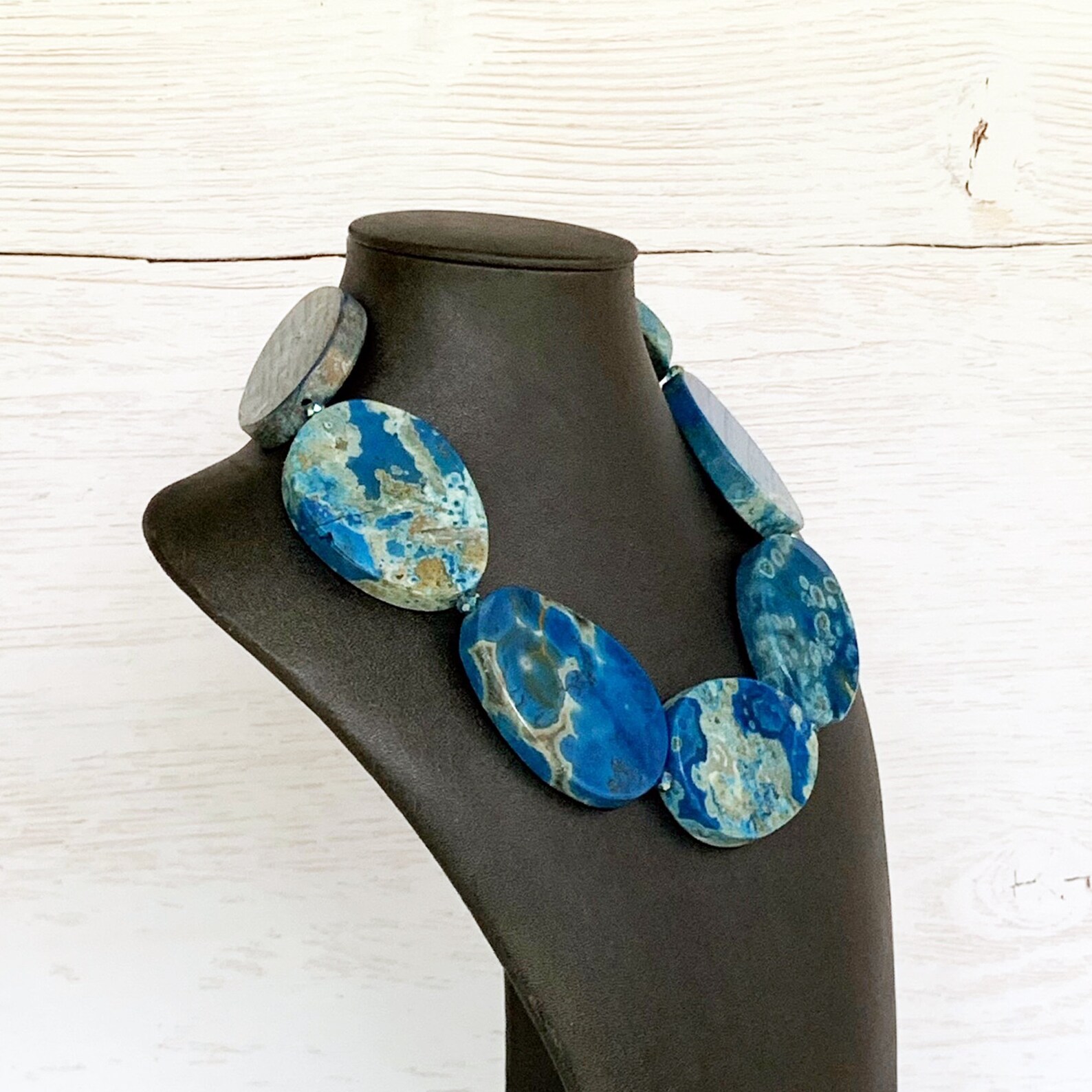 Large Blue Necklace, Blue Gemstone Necklace, Ocean Blue Necklace ...