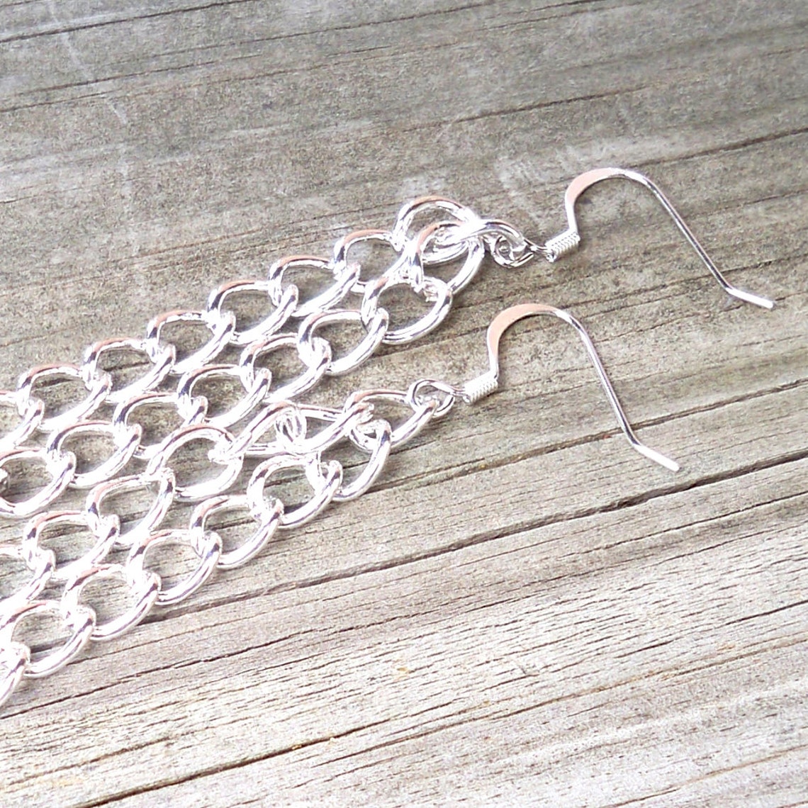 Silver Chain Earrings Silver Chain Link Earrings Long Chain Earrings ...