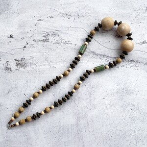 Mens Beaded Necklace, Long Wood Bead Necklace, Mens Boho Necklace ...