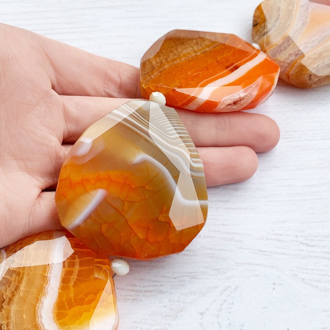 Orange Gemstone Necklace, Chunky Orange Necklace, Large Orange Necklace ...