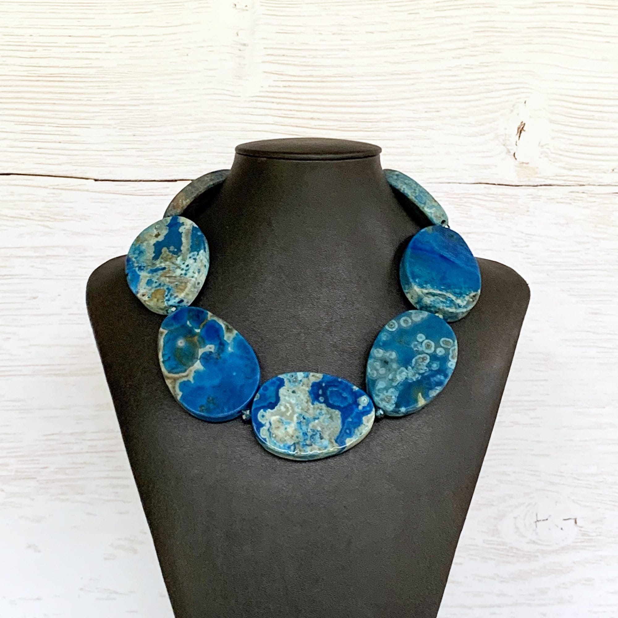 Large Blue Necklace, Blue Gemstone Necklace, Ocean Blue Necklace ...