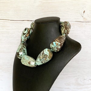 Extra Large Gemstone Necklace, Sea Blue Necklace, Sea Green Gemstone ...