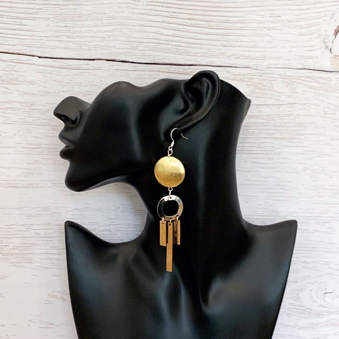 Long Gold Dangle Earrings, Mixed Metal Earrings, Gold and Silver ...