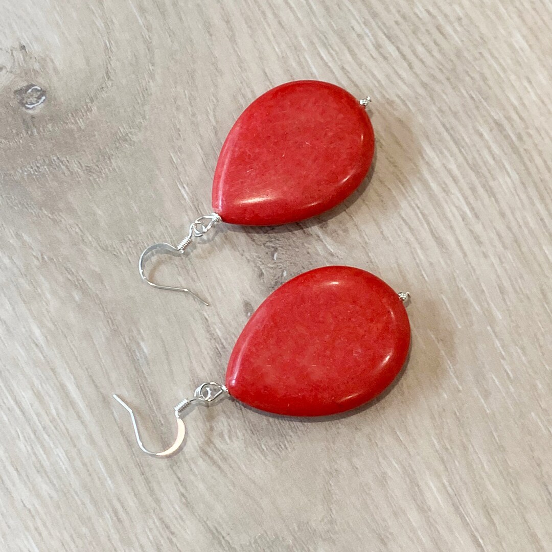 Red Teardrop Earrings, Large Red Earrings, Red Turquoise Earrings, Red ...