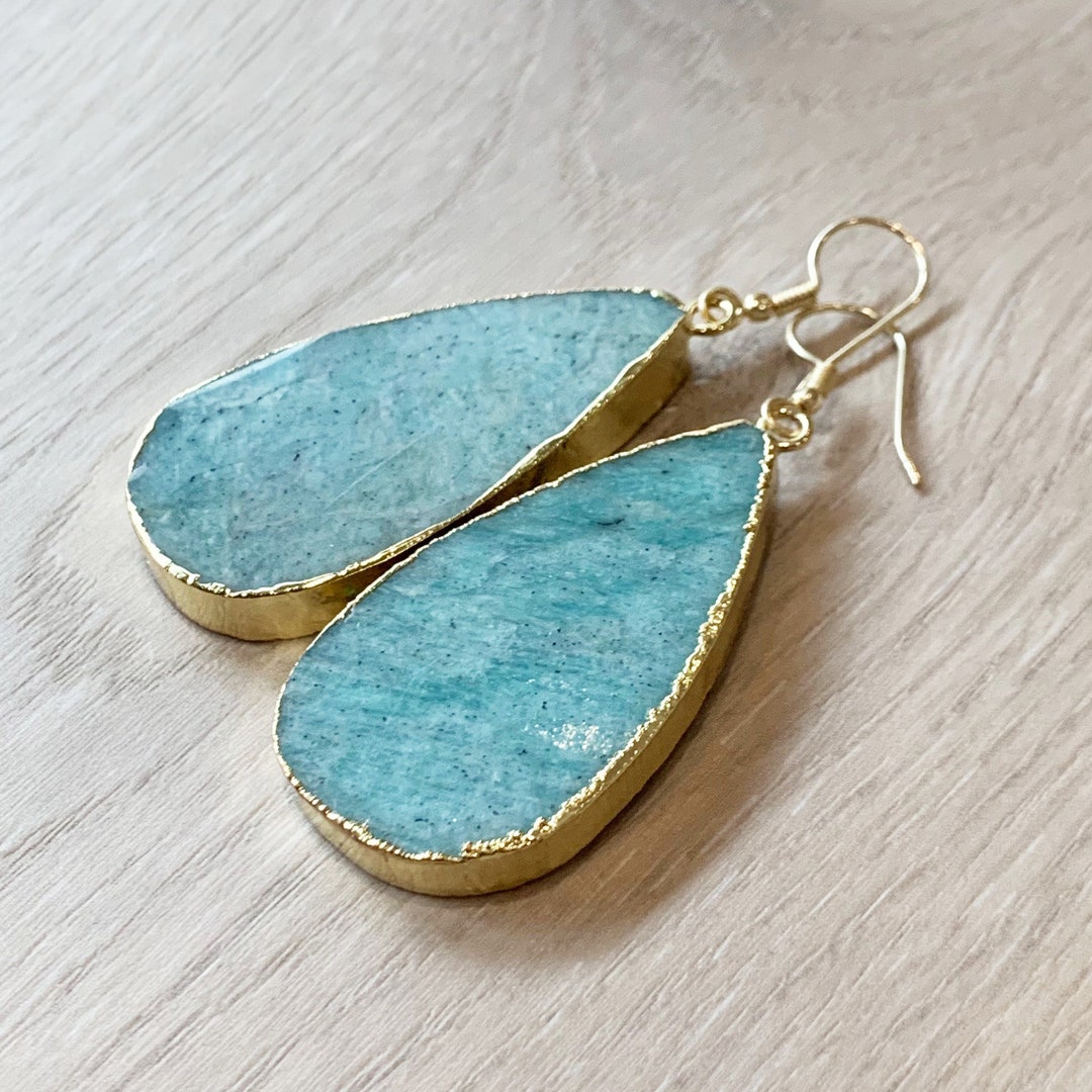 Blue Gemstone Earrings, Chunky Blue Earrings Long Blue Earrings, Large ...