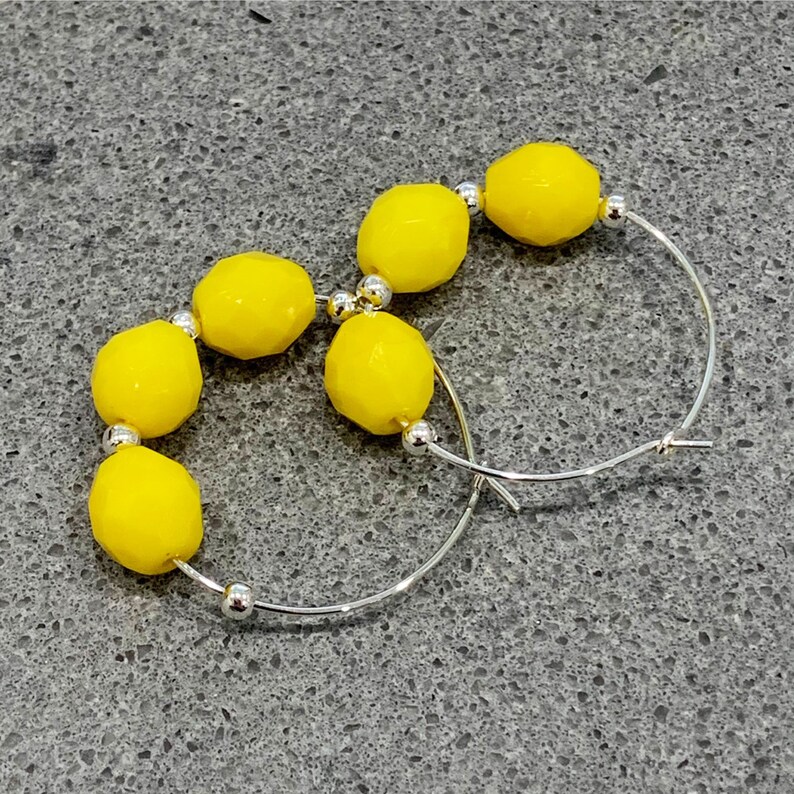 Yellow Hoop Earrings Yellow Bead Earrings Yellow Earrings, Big Yellow ...