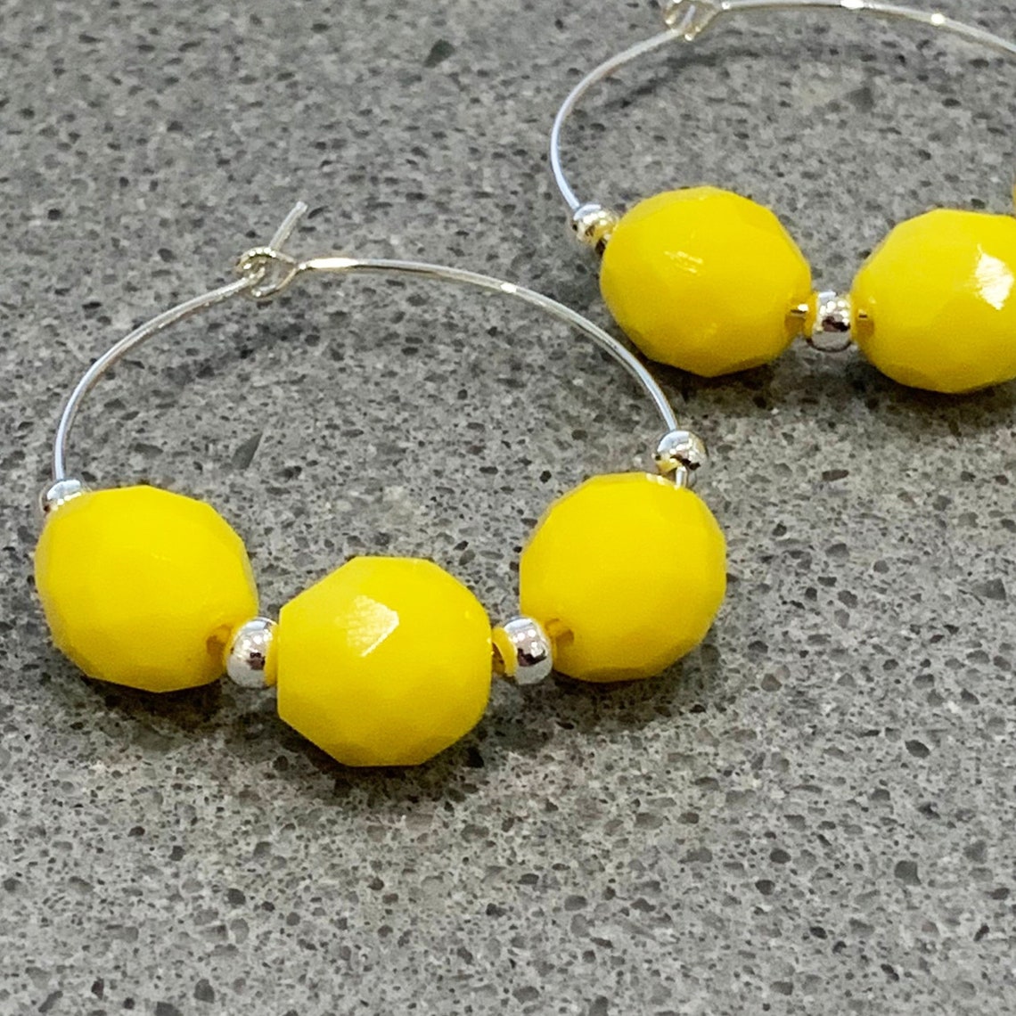 Yellow Hoop Earrings Yellow Bead Earrings Yellow Earrings Big | Etsy