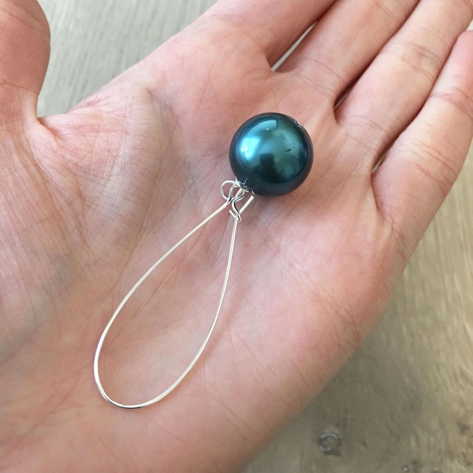 Blue Pearl Earrings Large Blue Pearl Earrings Chunky Blue Pearl ...