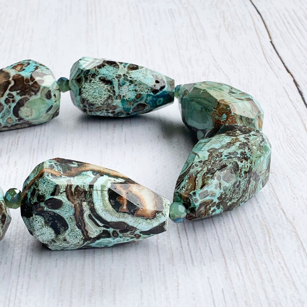 Extra Large Gemstone Necklace, Sea Blue Necklace, Sea Green Gemstone ...
