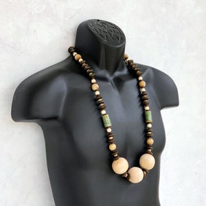 Mens Beaded Necklace, Long Wood Bead Necklace, Mens Boho Necklace ...