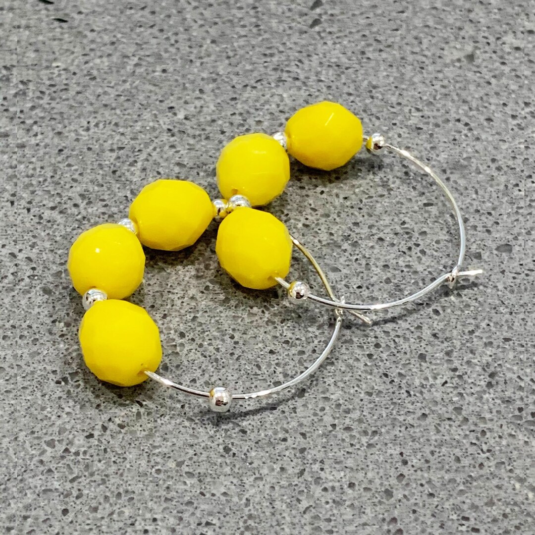 Yellow Hoop Earrings Yellow Bead Earrings Yellow Earrings, Big Yellow ...