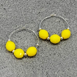 Yellow Hoop Earrings Yellow Bead Earrings Yellow Earrings, Big Yellow ...