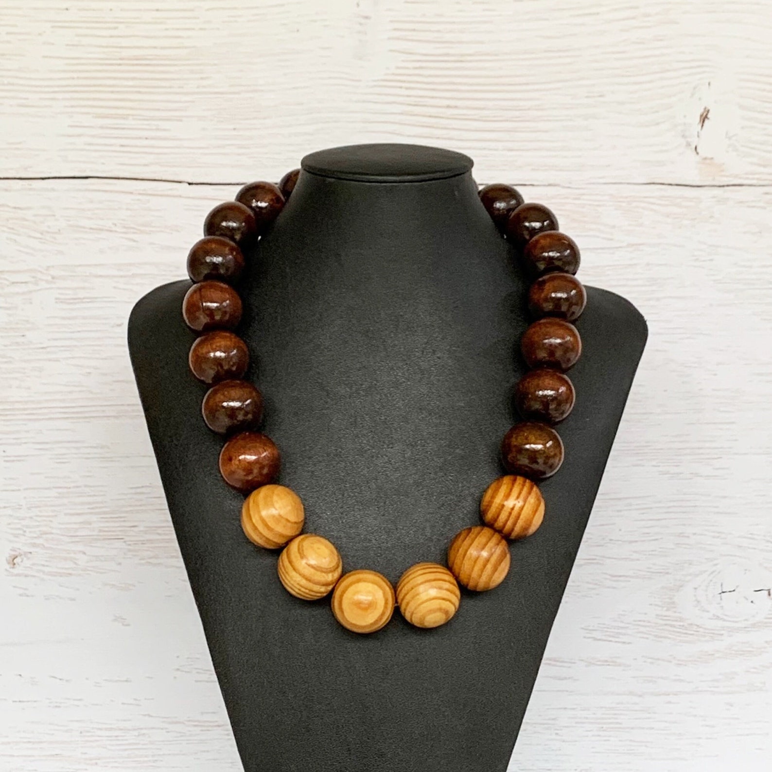 Wood Bead Necklace, Mens Beaded Necklace, Large Wood Bead Necklace ...