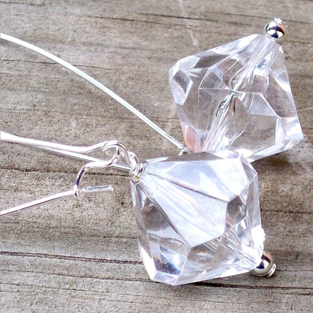 Long Clear Dangle Earrings, Long Clear Bead Earrings, Long Diamond ...