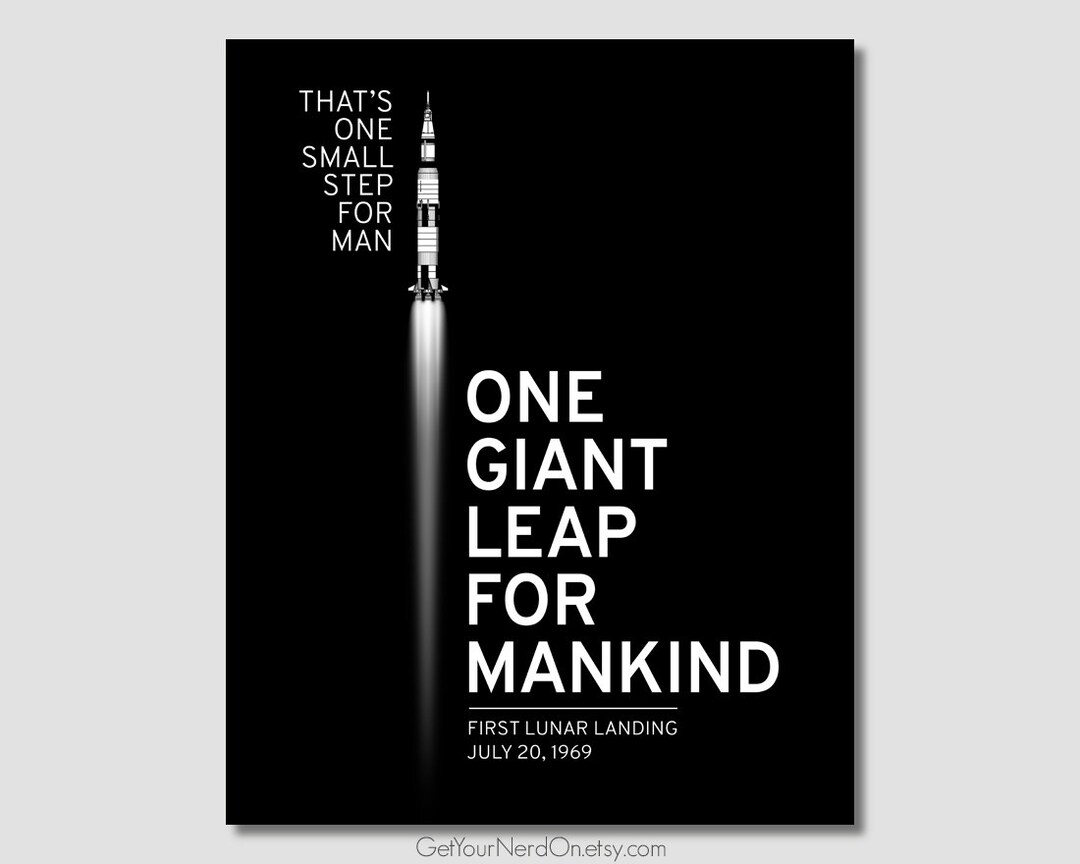 Lunar Landing Print, 1969 Moon Landing Quote, One Small Step for Man ...