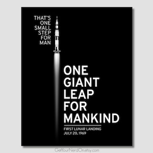Lunar Landing Print, 1969 Moon Landing Quote, One Small Step for Man ...