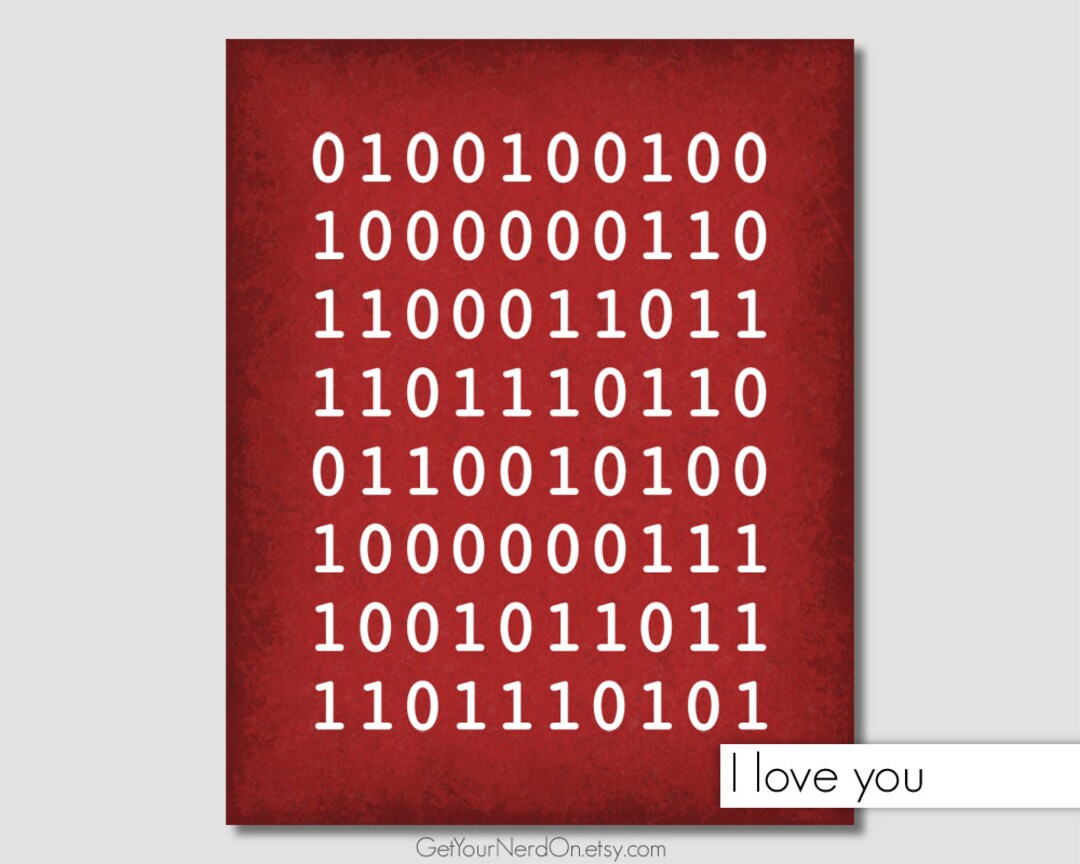 Nerdy I Love You, Binary Code Wall Art, Computer Science Print ...