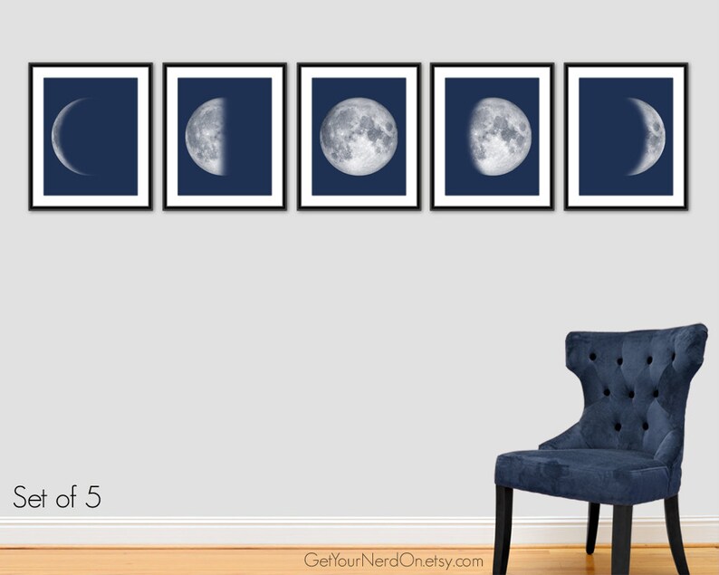 Moon Phases Print Set Outer Space Wall Art Set of 3 Prints - Etsy