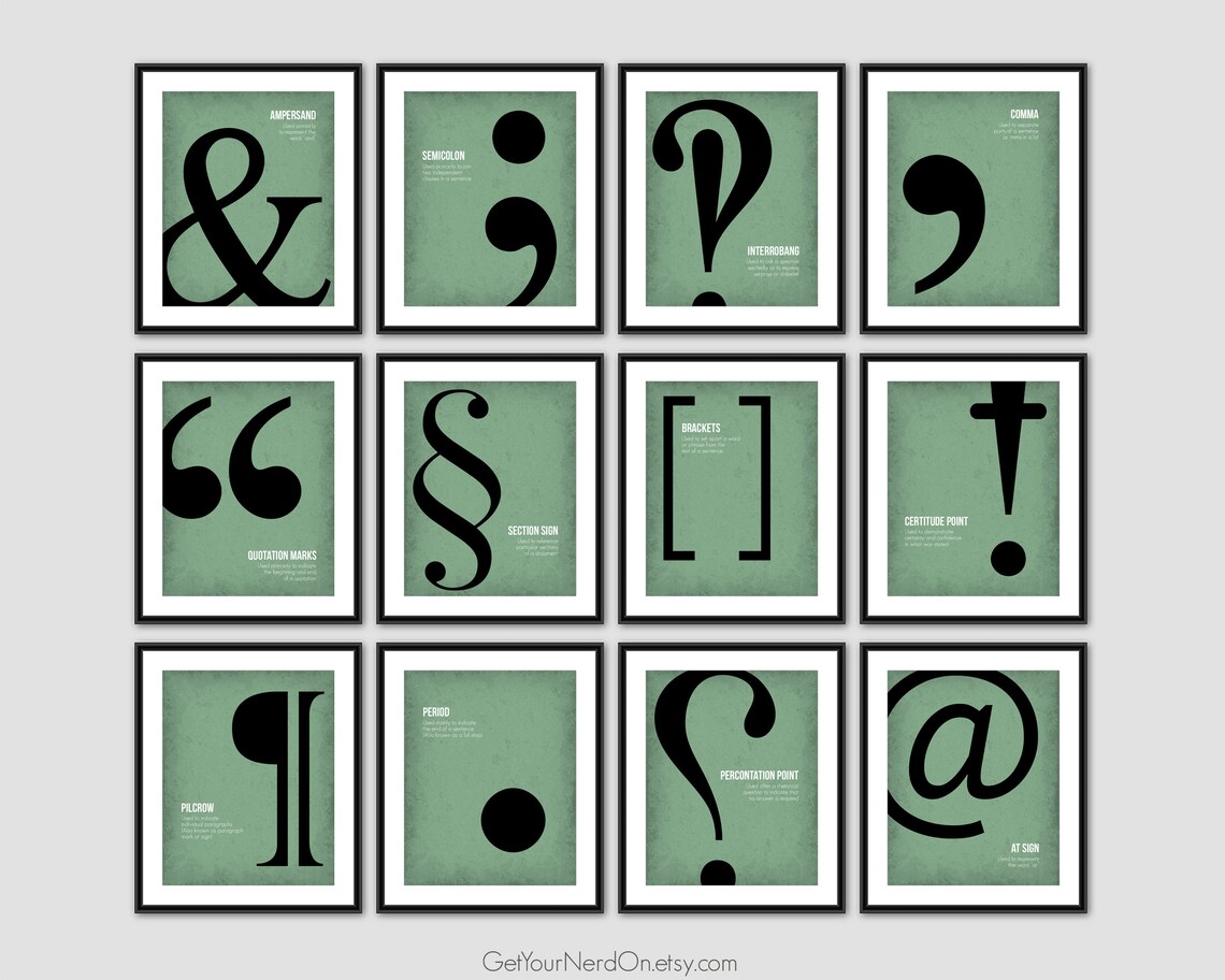 Punctuation Posters Set of 12 Prints Classroom Decor Nerdy | Etsy