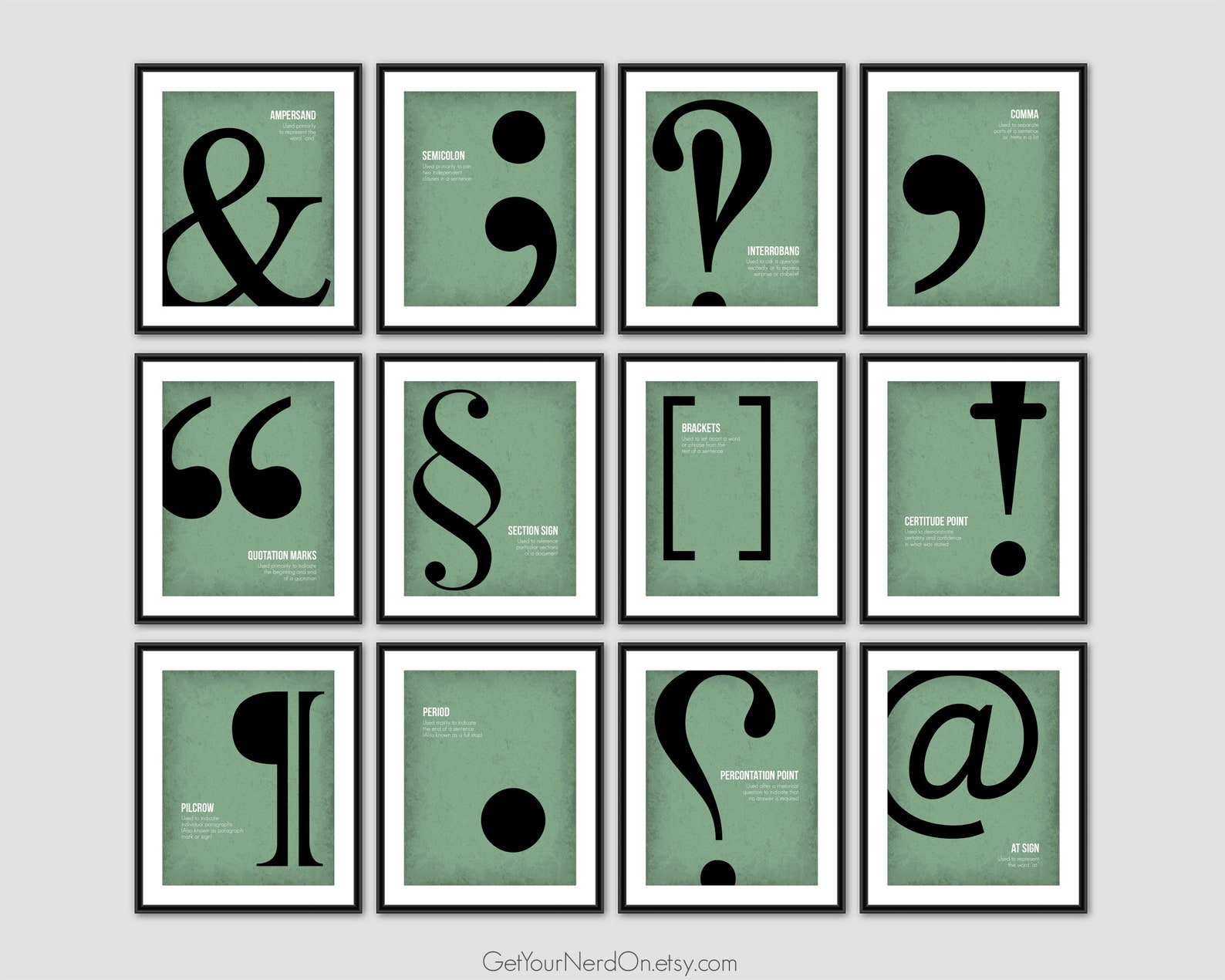 Punctuation Posters Set of 12 Prints Classroom Decor Nerdy | Etsy