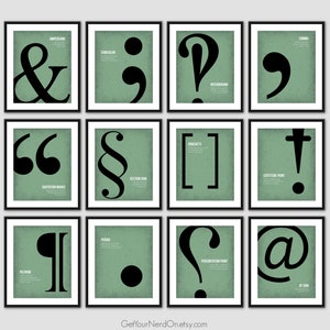 Punctuation Posters, Set of 12 Prints, Classroom Decor, Nerdy Wall Art ...