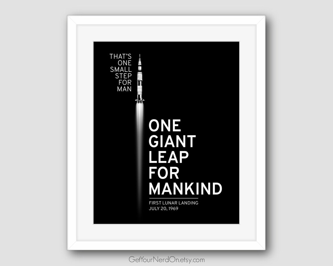 Lunar Landing Print 1969 Moon Landing Quote One Small Step - Etsy