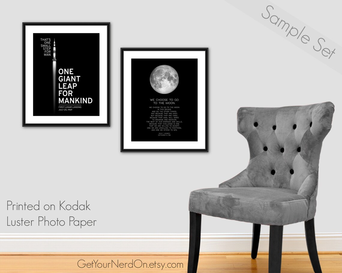 Lunar Landing Print 1969 Moon Landing Quote One Small Step - Etsy