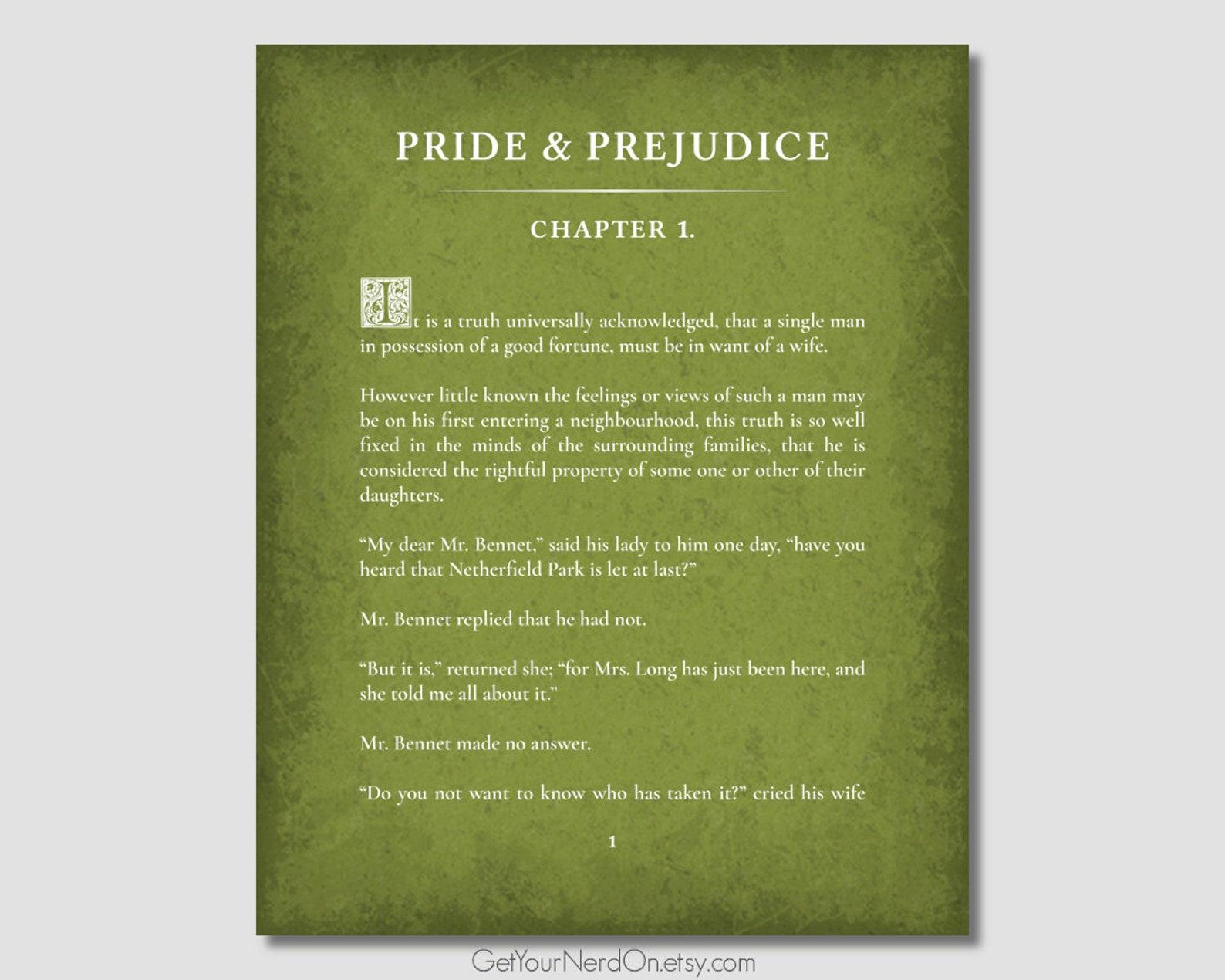 Pride and Prejudice First Page Print Book Nerd Gift Idea - Etsy