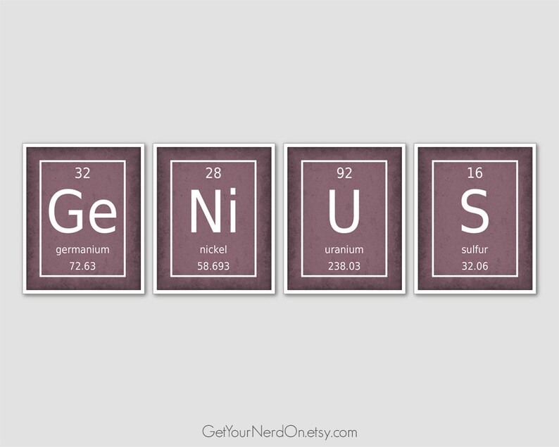 Genius Set of 4 Prints Periodic Table of Elements Posters | Etsy