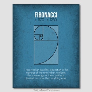 Fibonacci Spiral Art, Science Art Print, Famous Mathematician ...