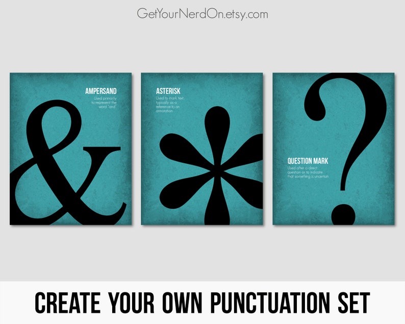 Set Of 3 Prints Punctuation Posters Home Library Decor | Etsy