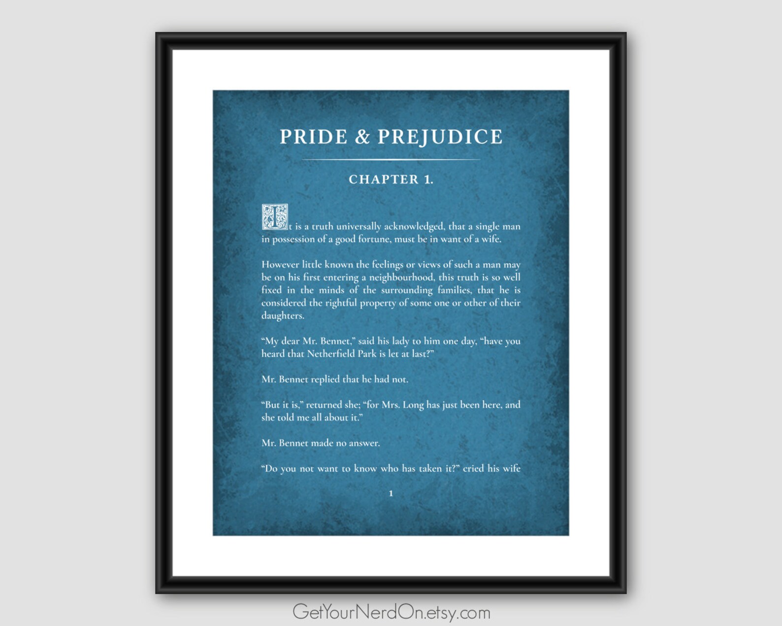 Pride and Prejudice First Page Print Book Nerd Gift Idea | Etsy