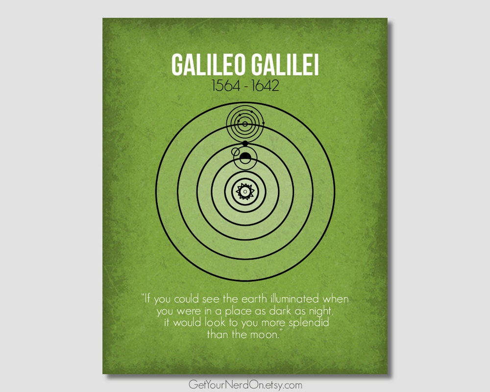 Galileo Poster Famous Scientists Nerd Home Decor Science Art | Etsy