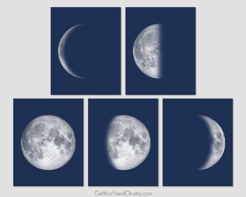 Moon Phases Print Set Outer Space Wall Art Set of 3 Prints - Etsy